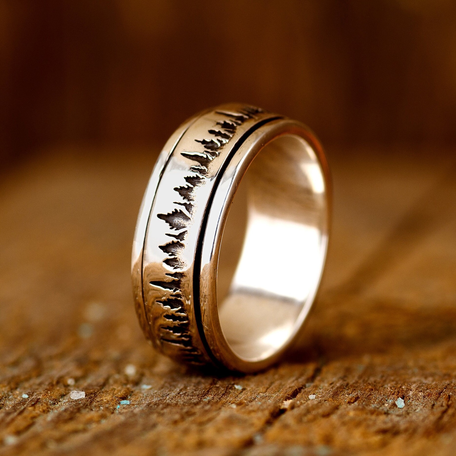 Forest Ring, Spinner Fidget Ring Men Women, Sterling Silver Ring ...