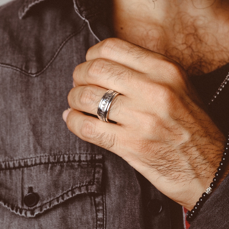 Forest Ring Spinner Fidget Ring Men Sterling Silver Ring - Etsy