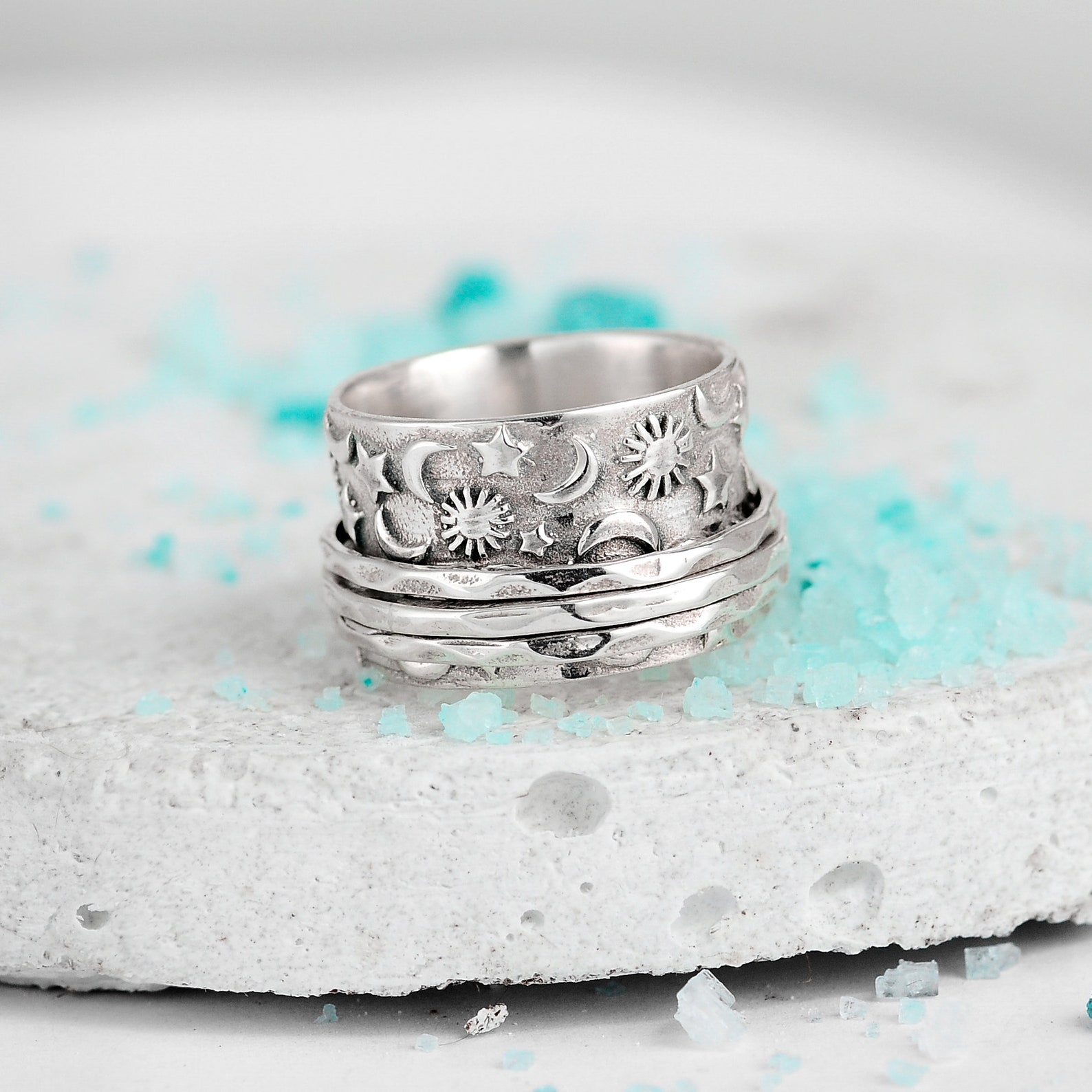 Sun and Moon Spinner Ring Fidget Ring Sterling Silver Ring - Etsy