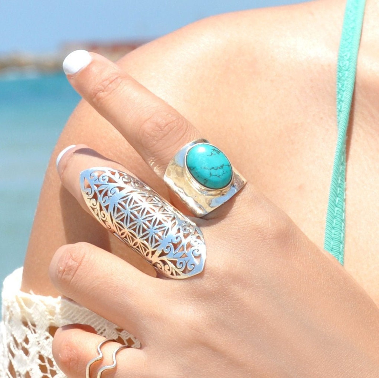 Boho Turquoise Ring, Sterling Silver Ring for Women, Statement Ring ...