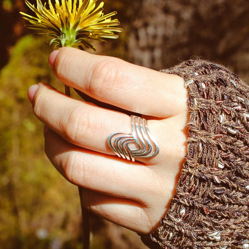 Wave Statement Ring | Sterling Silver Boho Jewelry for Women, Unique ...