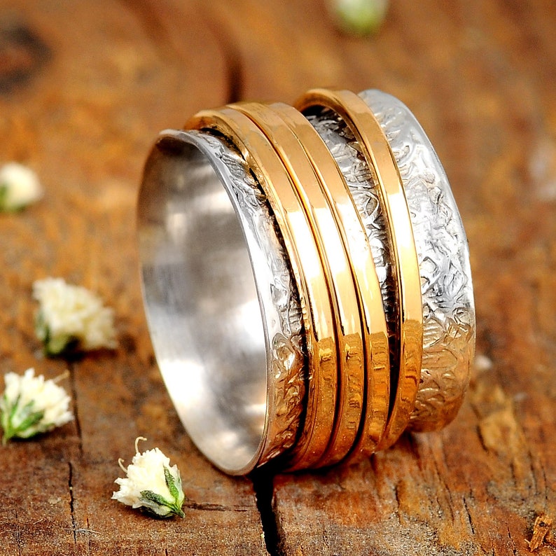 Meditation Ring, Spinner Ring, Wide Band, Two Tone Ring, Spinning Ring ...