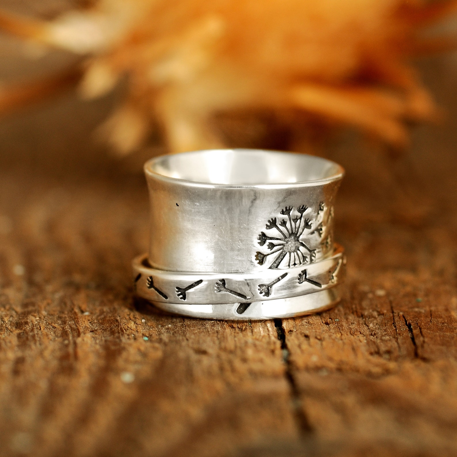 Dandelion Flower Spinner Ring for Women Sterling Silver - Etsy