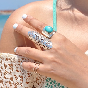 Flower of Life, Long Ring, Chunky Statement Jewelry, 925 Sterling ...