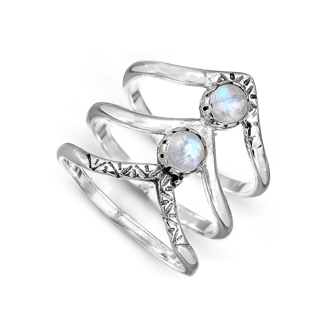 Triple Chevron Moonstone Ring Sterling Silver Ring for Women | Etsy