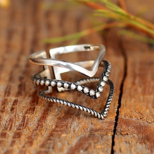 Triple Chevron Ring, Boho Ring, Sterling Silver Ring for Women ...
