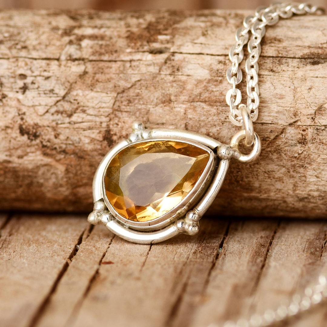 Teardrop Citrine Necklace | Sterling Silver Citrine Crystal Necklace ...