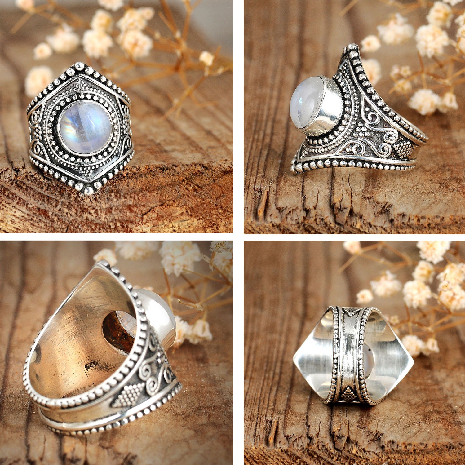 Boho Moonstone Ring Sterling Silver Ring for Women Statement - Etsy Canada