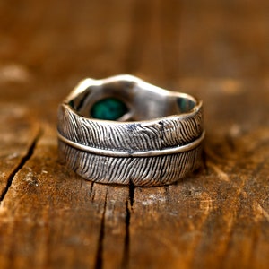 Feather Turquoise Mens Ring, Sterling Silver Ring for Men, Pinky Ring ...