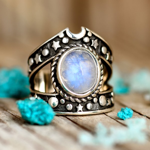 Sterling Silver Celestial Ring With Stone - Etsy
