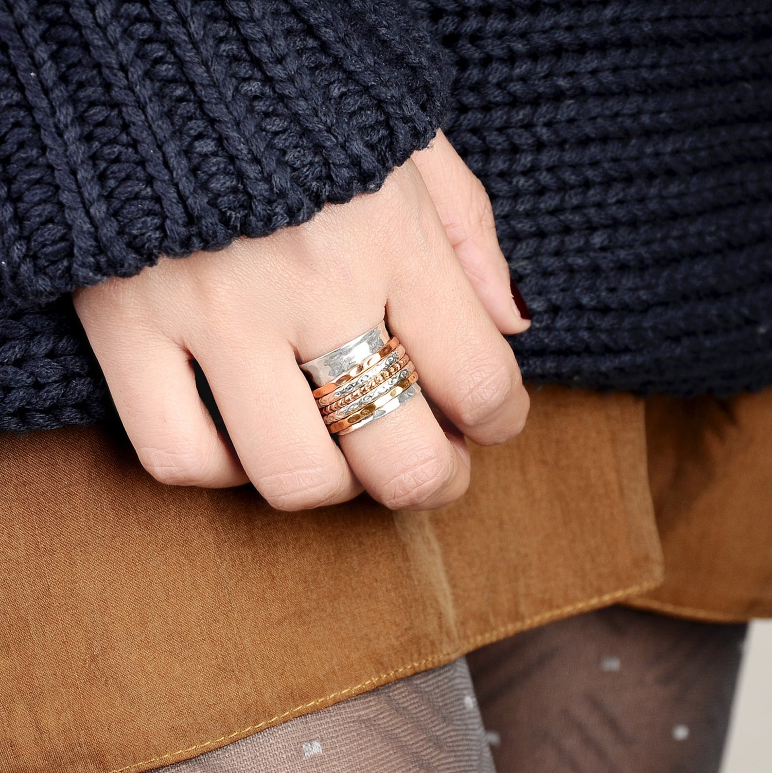 Unique Spinner Ring for Women. Wide Band Made of Sterling Silver With ...