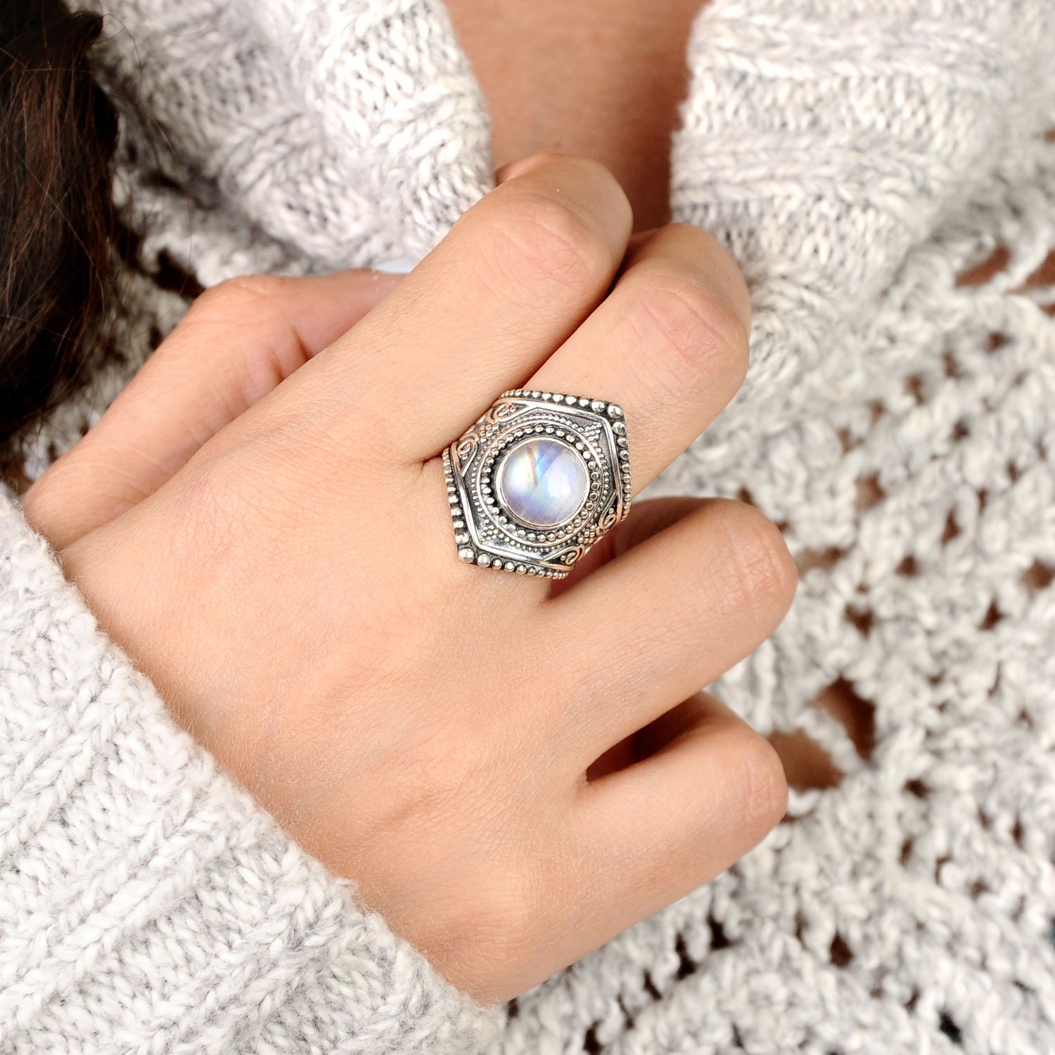 Boho Moonstone Ring Sterling Silver Ring for Women Statement - Etsy Canada