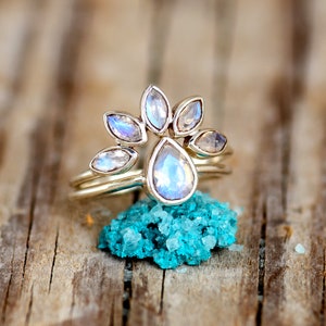 Moonstone Stacking Ring Set, Sterling Silver Rings for Women, Teardrop ...