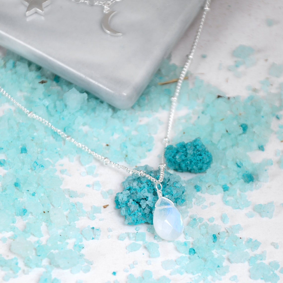 Moonstone Stars and Moon Necklace Layered Necklace Set | Etsy