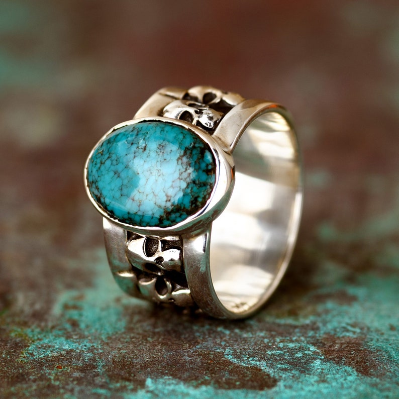 Skulls Turquoise Mens Ring Sterling Silver Ring for Men - Etsy
