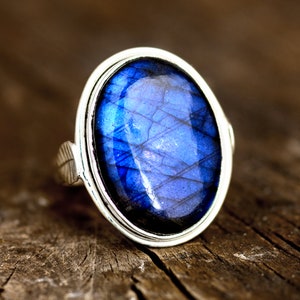 Labradorite Ring for Women, Sterling Silver Ring, Boho Leaf Ring ...
