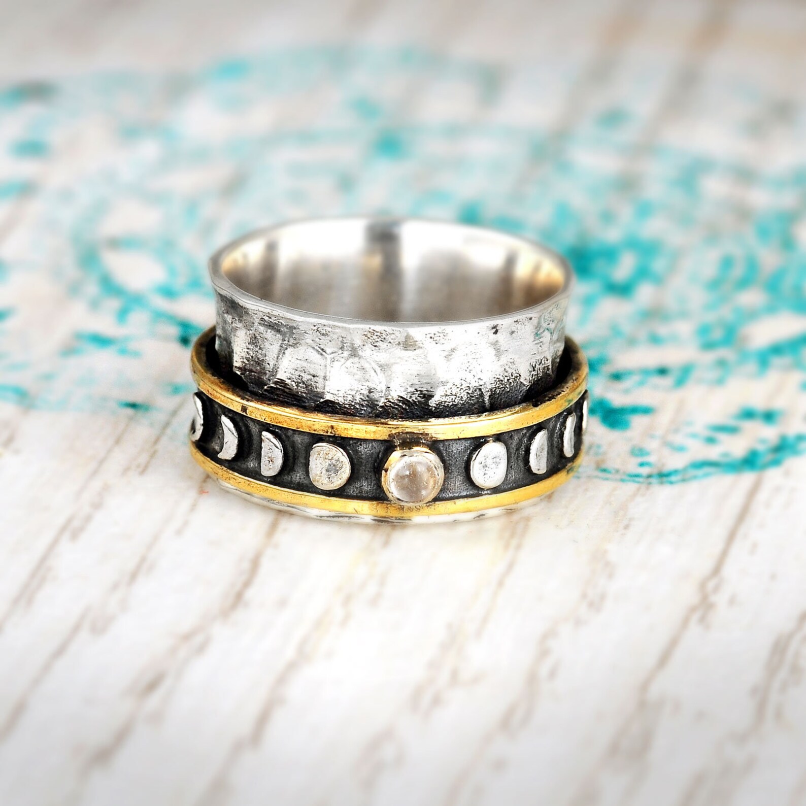 Moon Phase Ring Moonstone Ring Spinner Ring Sterling Silver | Etsy