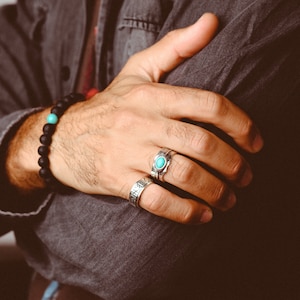 Feather Turquoise Mens Ring, Sterling Silver Ring for Men, Pinky Ring ...