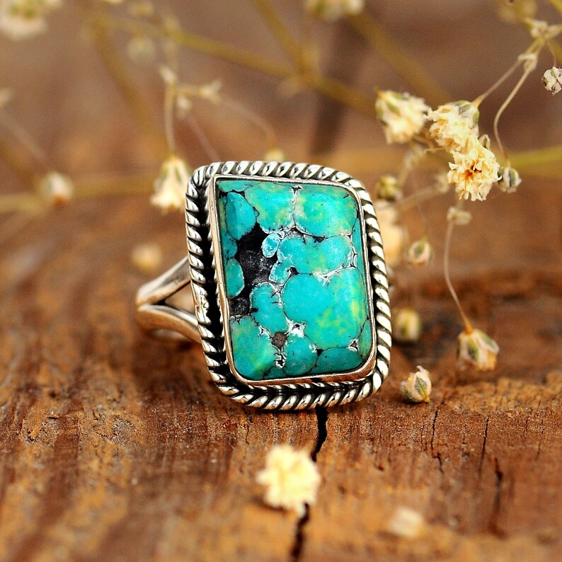 Raw Turquoise Ring Sterling Silver Rings for Women Natural - Etsy