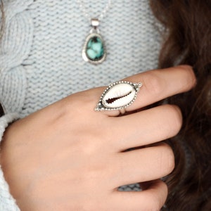 Cowrie Shell Ring, Ocean Ring, Sterling Silver Ring for Women, Bohemian ...