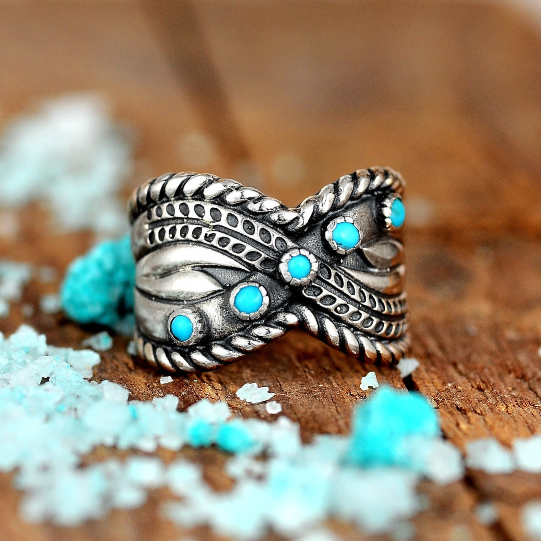 Boho Turquoise Ring, Sterling Silver Ring for Women, Blue Gemstone ...