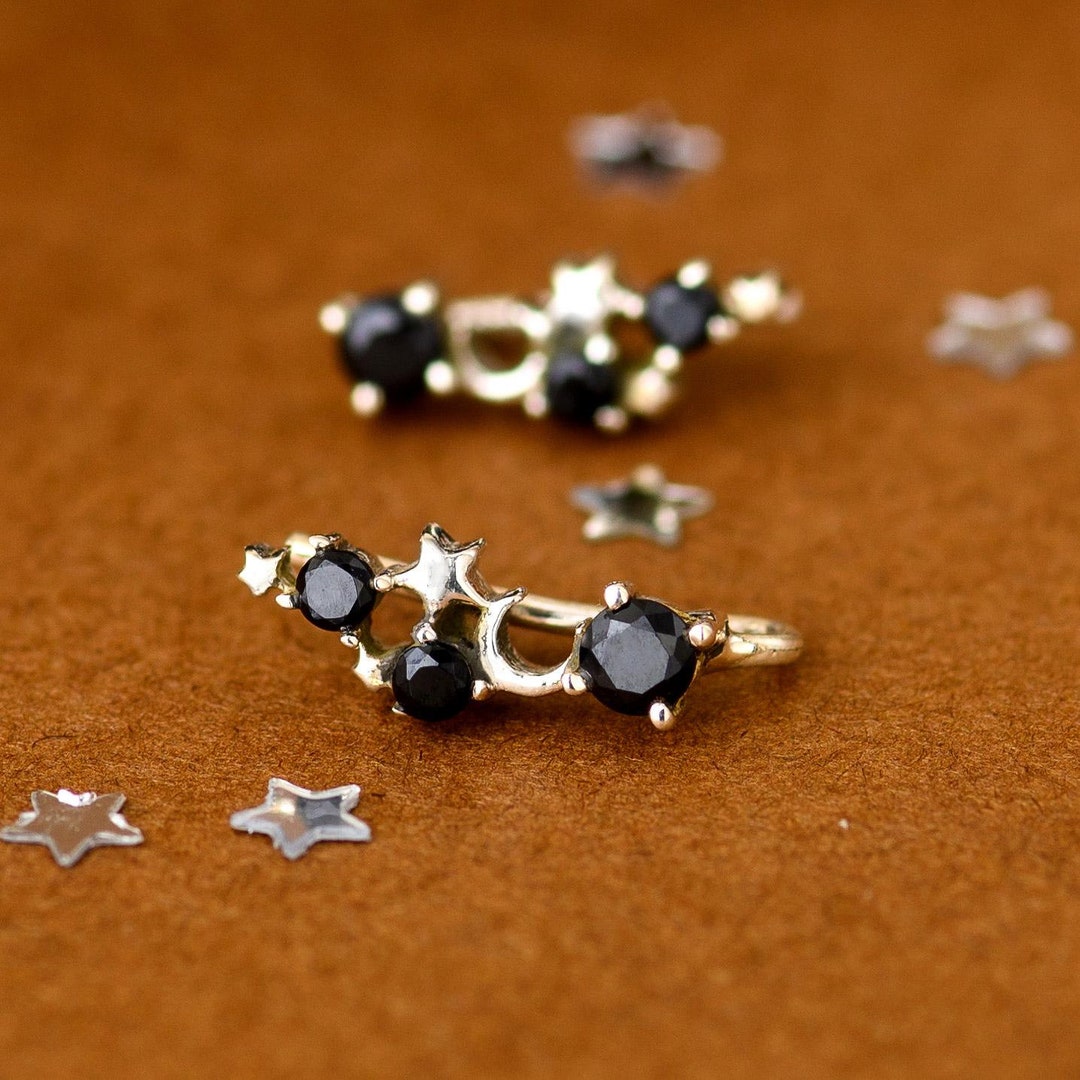 Black Onyx Celestial Climber Earrings | Sterling Silver Boho Jewelry ...