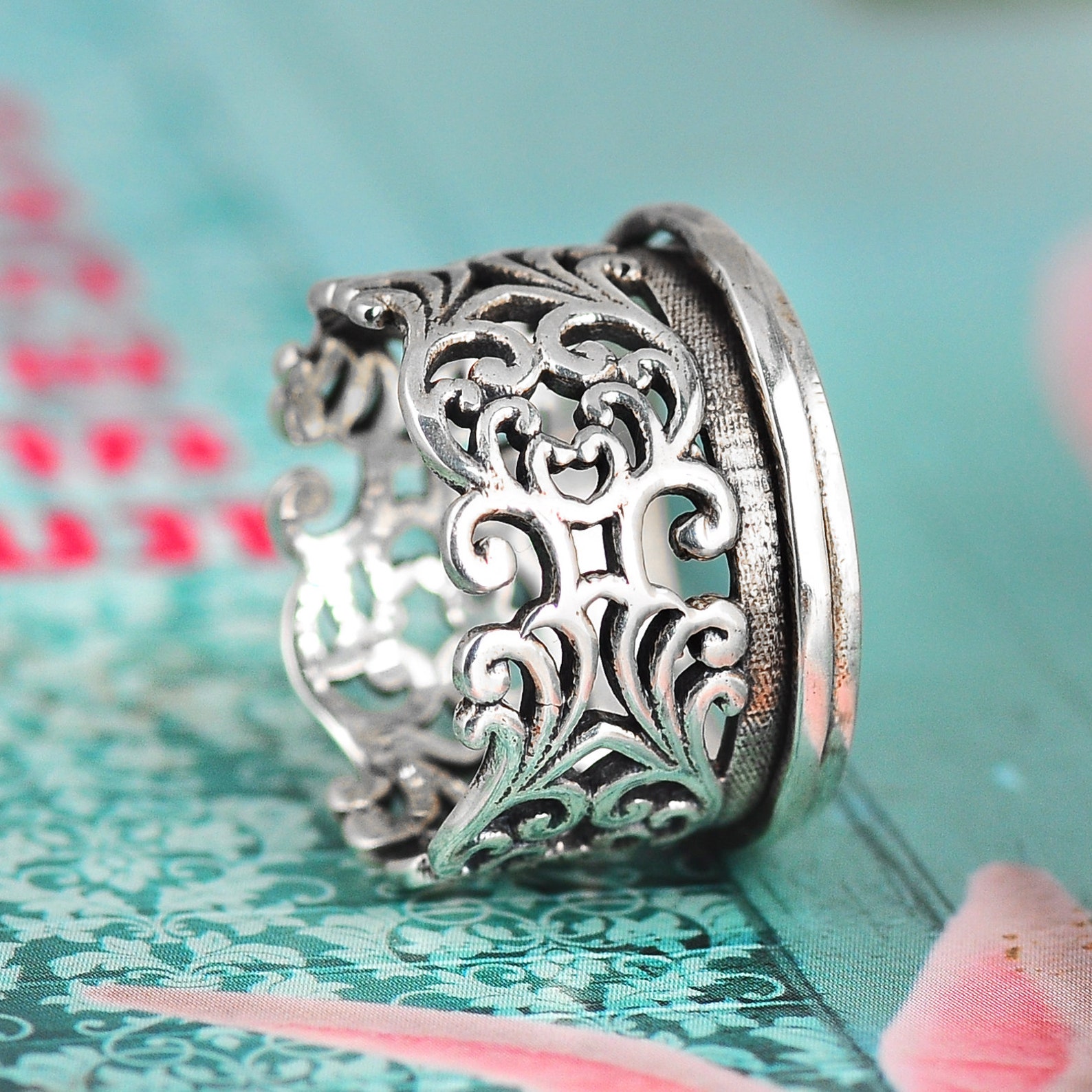 Spinner Ring Sterling Silver Ring for Women Filigree Ring - Etsy