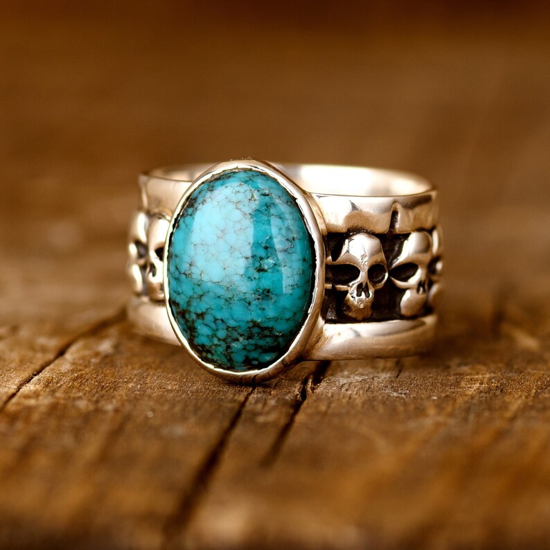 Skulls Turquoise Mens Ring Sterling Silver Ring for Men - Etsy