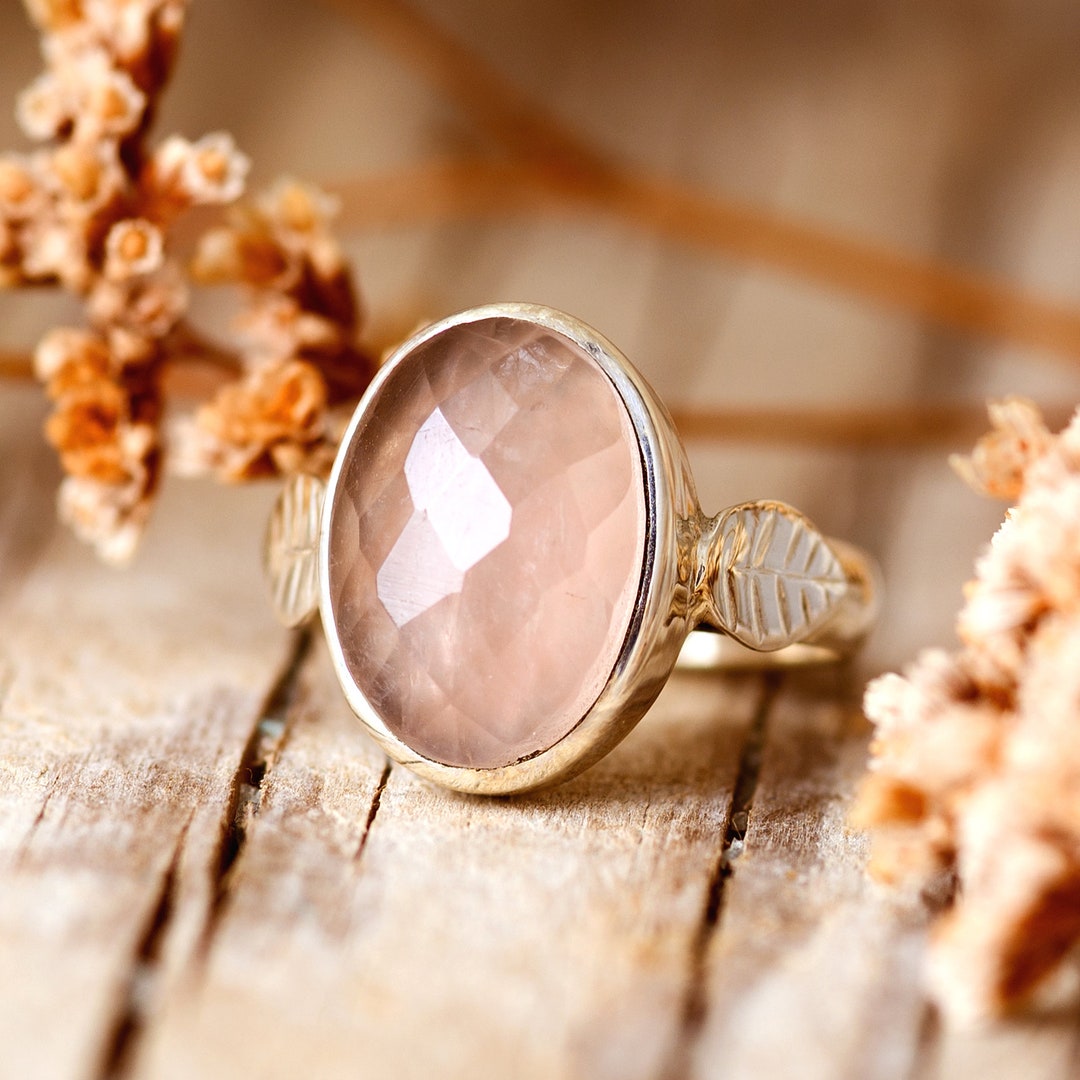 Rose Quartz ring for Women, Sterling Silver Ring, Boho Ring, Natural ...