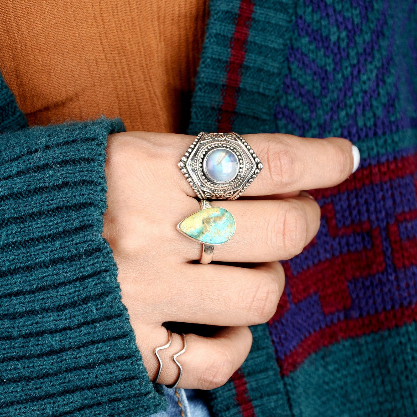 Boho Moonstone Ring Sterling Silver Ring for Women Statement - Etsy