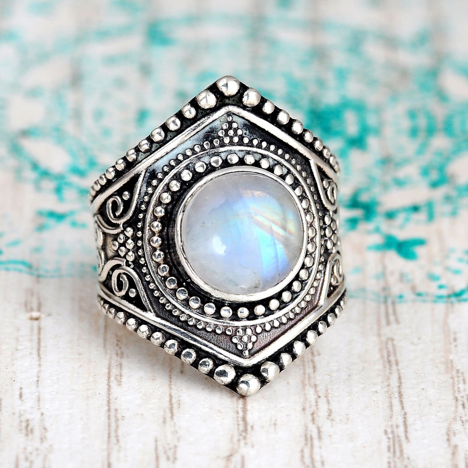 Boho Moonstone Ring Sterling Silver Ring for Women Statement - Etsy Canada