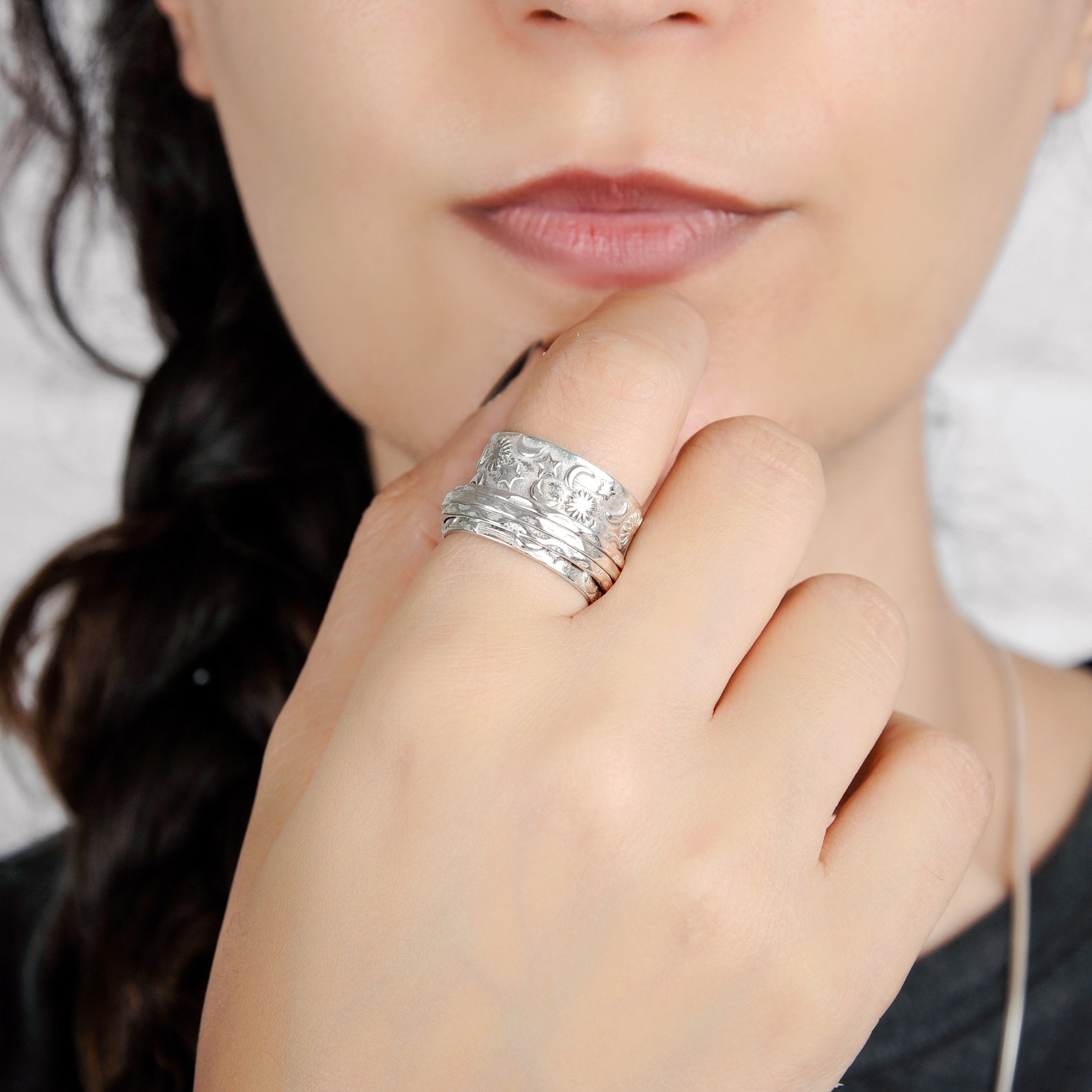 Sun and Moon Spinner Ring Fidget Ring Sterling Silver Ring | Etsy