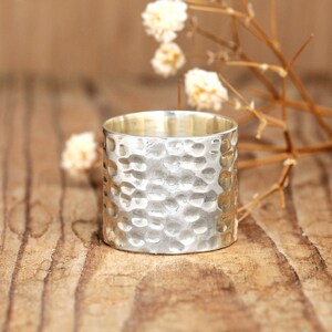 Cuff Ring - Sterling Silver Ring for Women, Wide Band Hammered ...