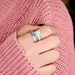 Rose Ring, Spinner Ring, Sterling Silver Ring for Women, Flower Ring ...
