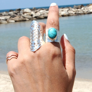 Flower of Life, Long Ring, Chunky Statement Jewelry, 925 Sterling ...