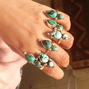 Boho Turquoise Ring, Sterling Silver Ring for Women, Dual Birthstone ...