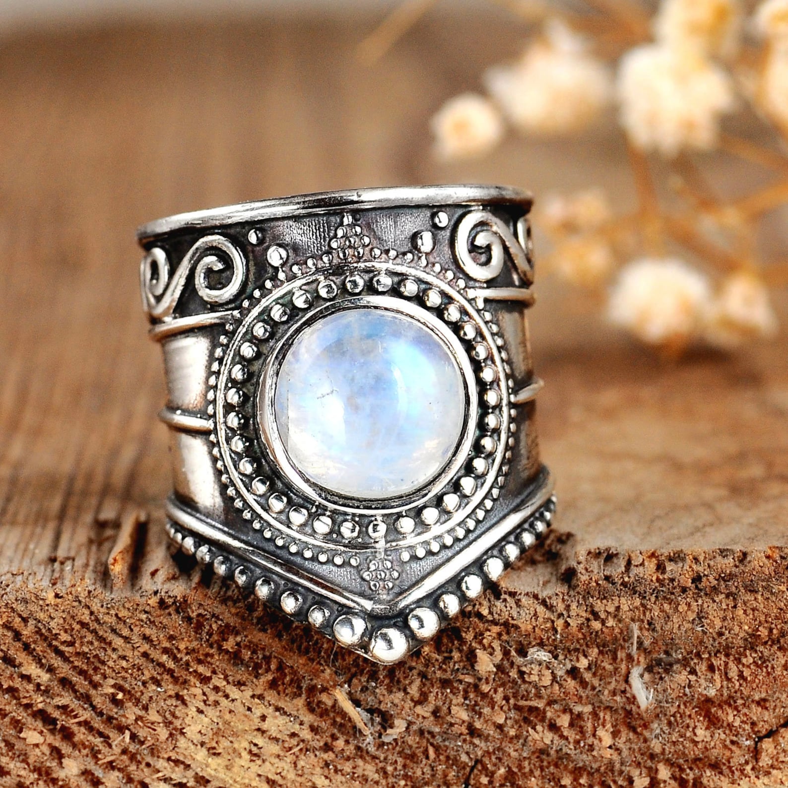 Boho Moonstone Ring Sterling Silver Ring for Women Statement - Etsy