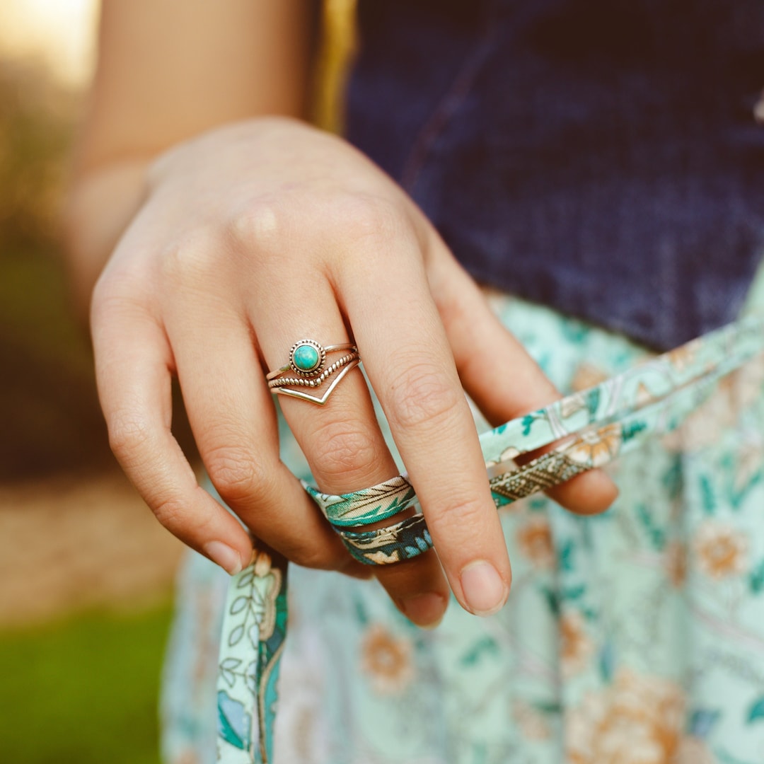 Chevron Turquoise Ring Thumb Ring Boho Sterling Silver Ring For Women