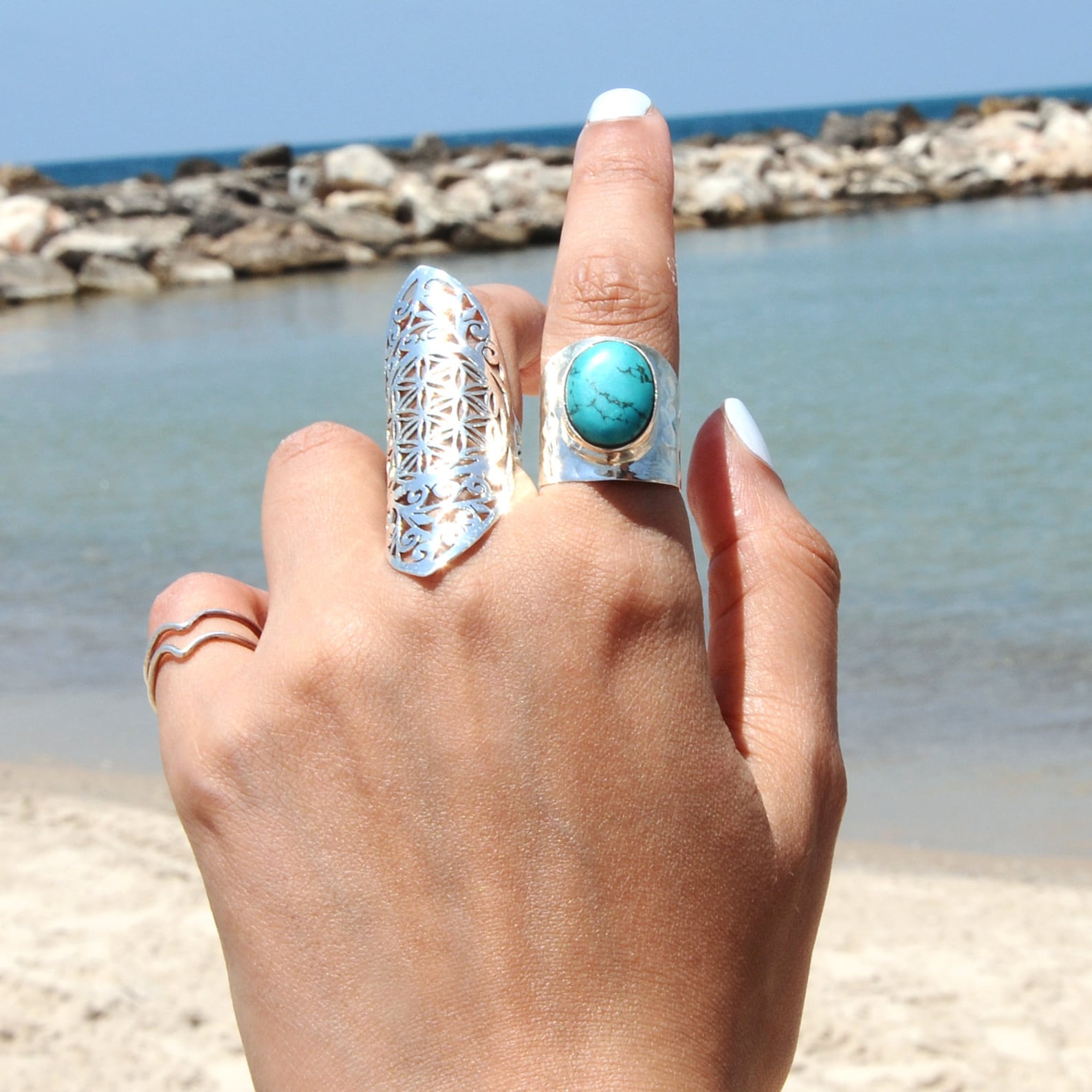 Boho Turquoise Ring Sterling Silver Ring for Women Statement - Etsy