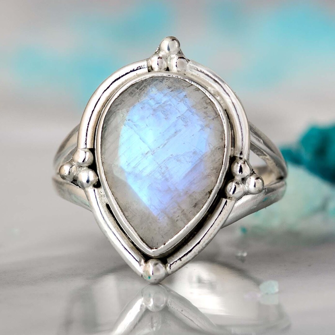 Teardrop Faceted Moonstone Ring | Sterling Silver Boho Gemstone Jewelry ...