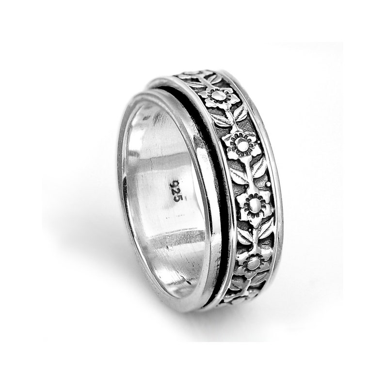 Flowers Spinner Ring Fidget Ring Sterling Silver Ring for - Etsy