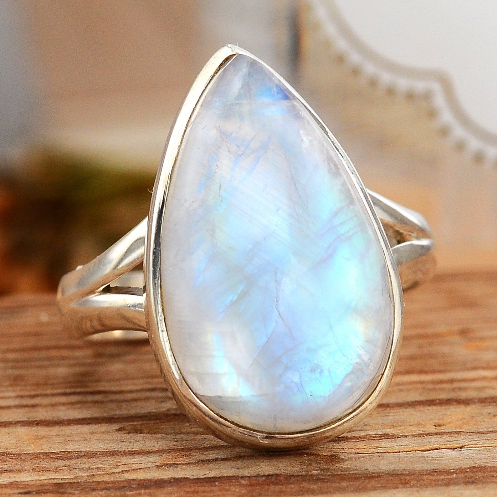 Rainbow Moonstone Ring Sterling Silver Rings for Women Boho - Etsy