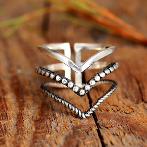 Triple Chevron Ring, Boho Ring, Sterling Silver Ring for Women ...