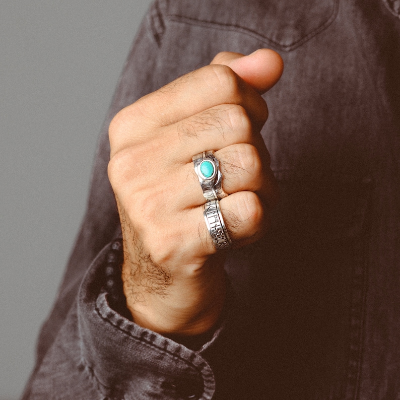 Feather Turquoise Mens Ring Sterling Silver Ring for Men - Etsy