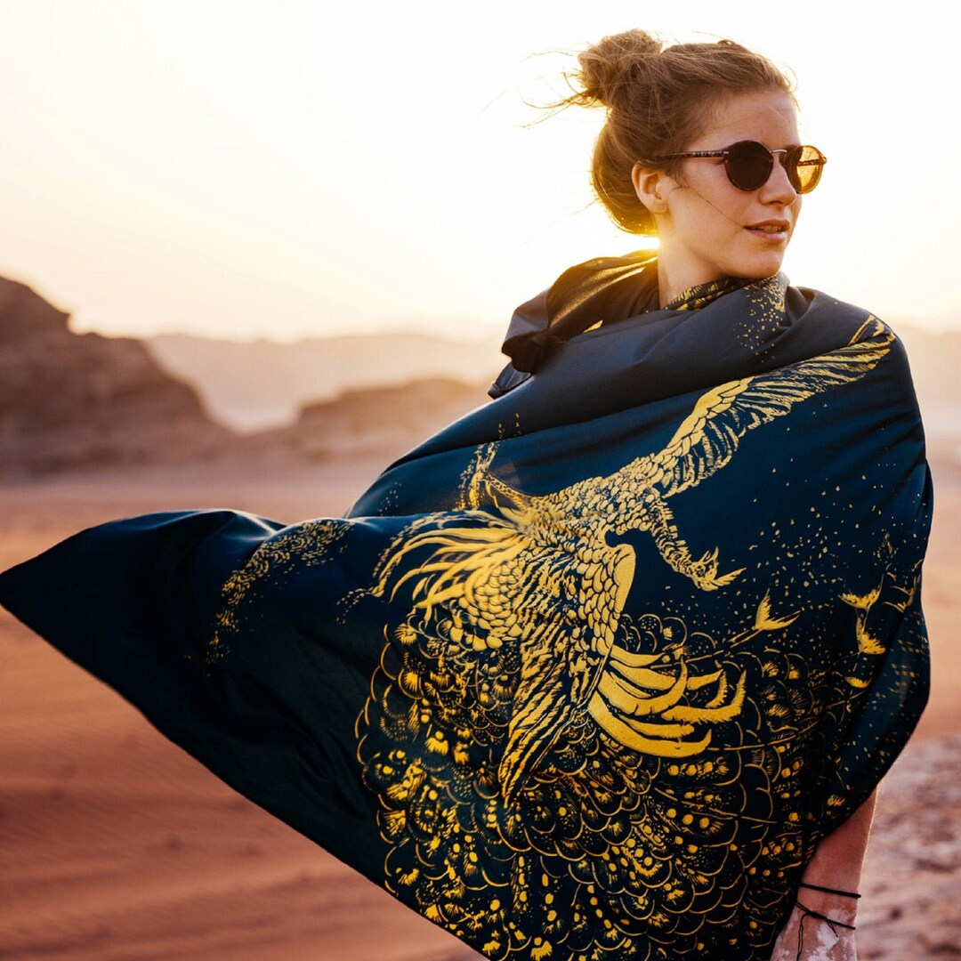 Elegant Golden Peacock Scarf Wrap Pareo Sarong – Pastel Green Artistic ...