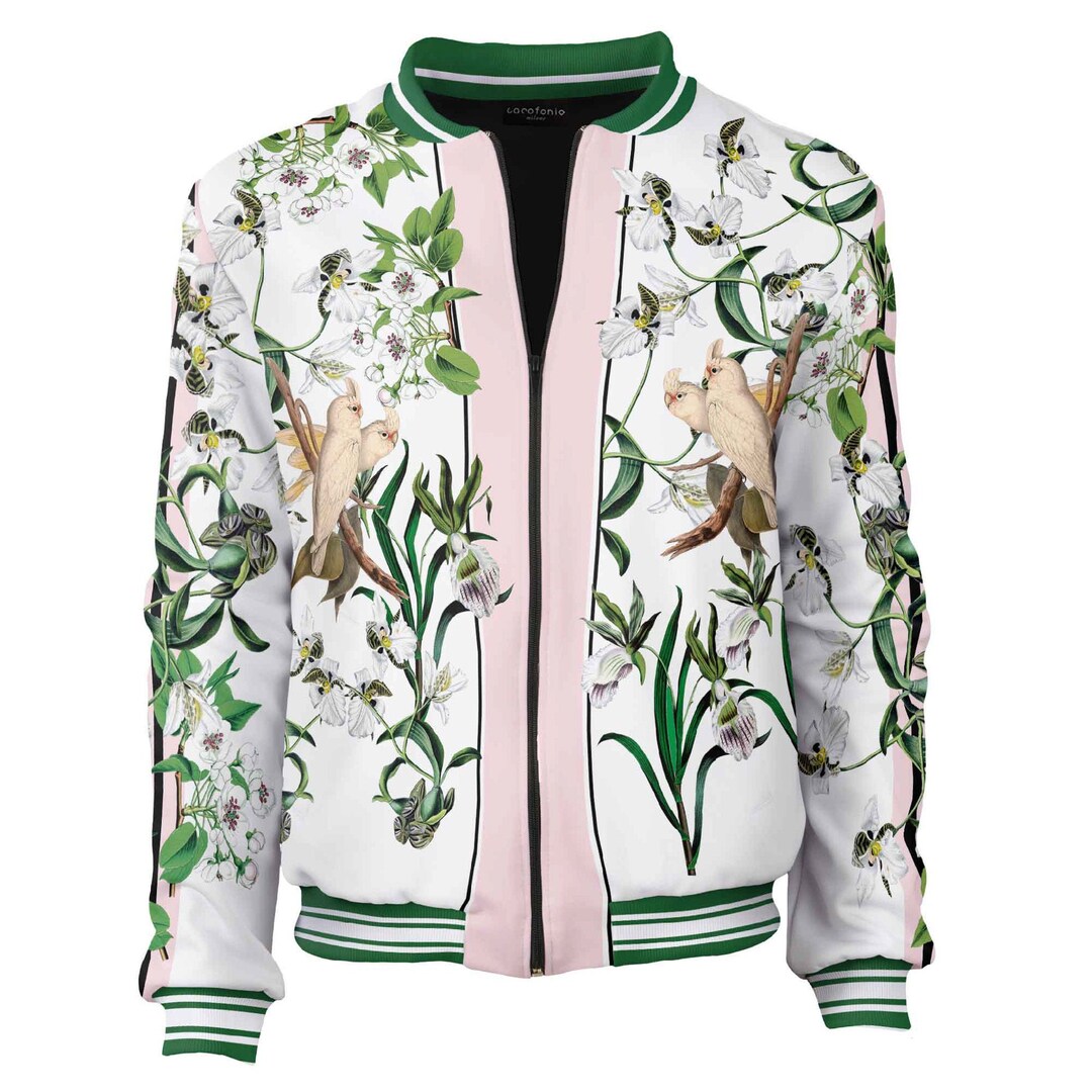 Creative Bomber Jacket Women Vintage Clothing White Lovebirds Art ...