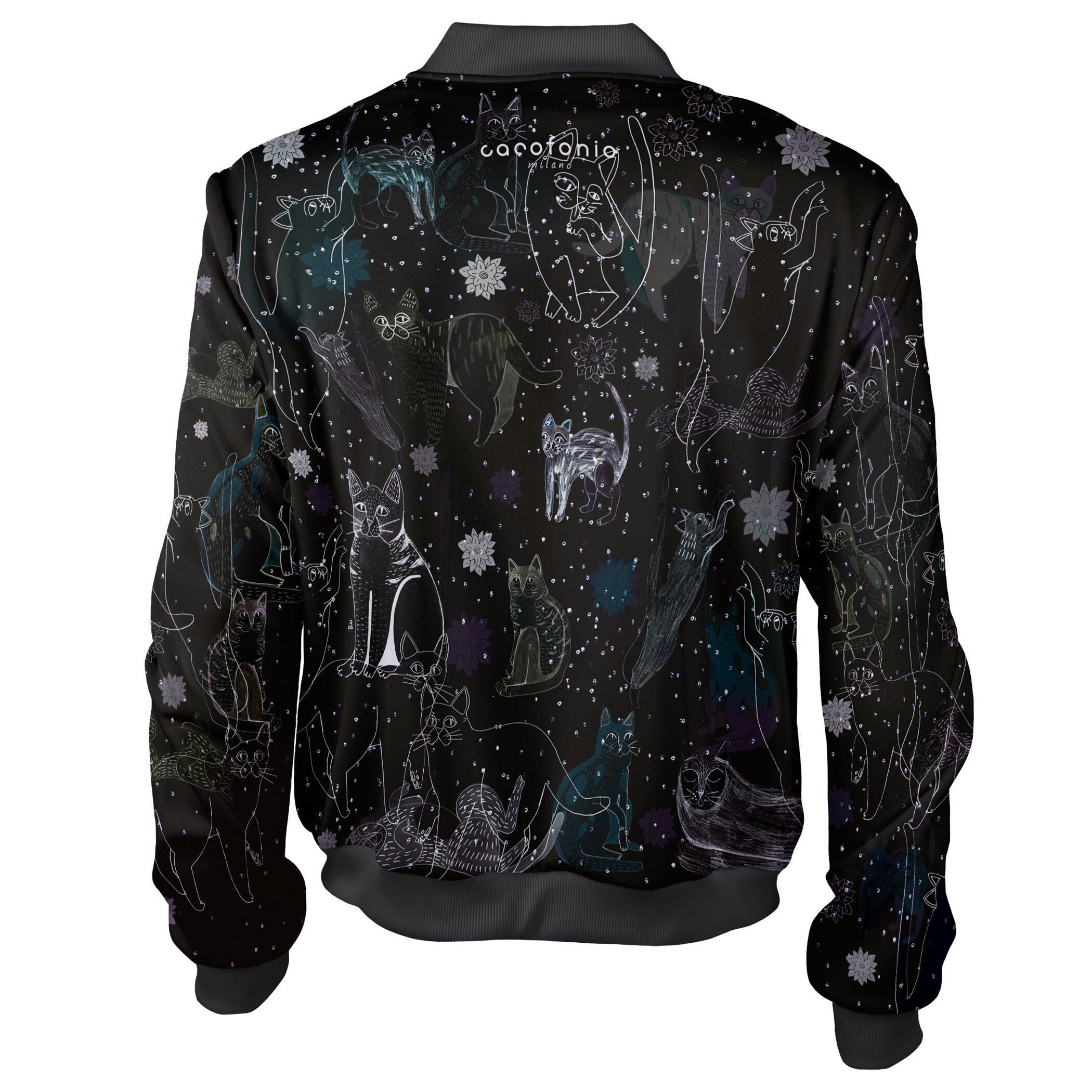 Cosmic Cat Bomber Jacket: Unisex Black Streetwear With Starry Design - Etsy