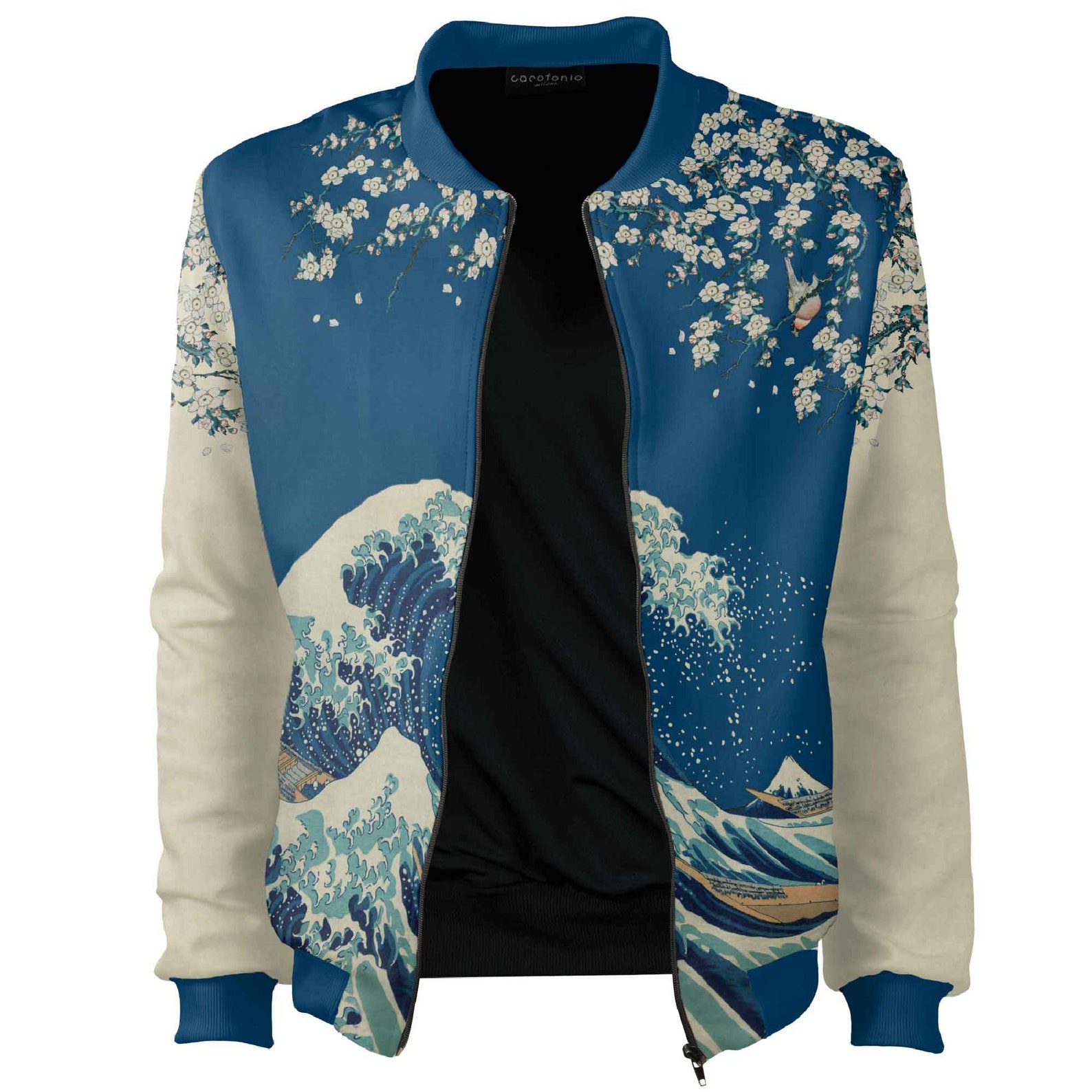 Great Wave off Kanagawa Bomber Jacket – Hokusai Art, Cherry Blossom ...