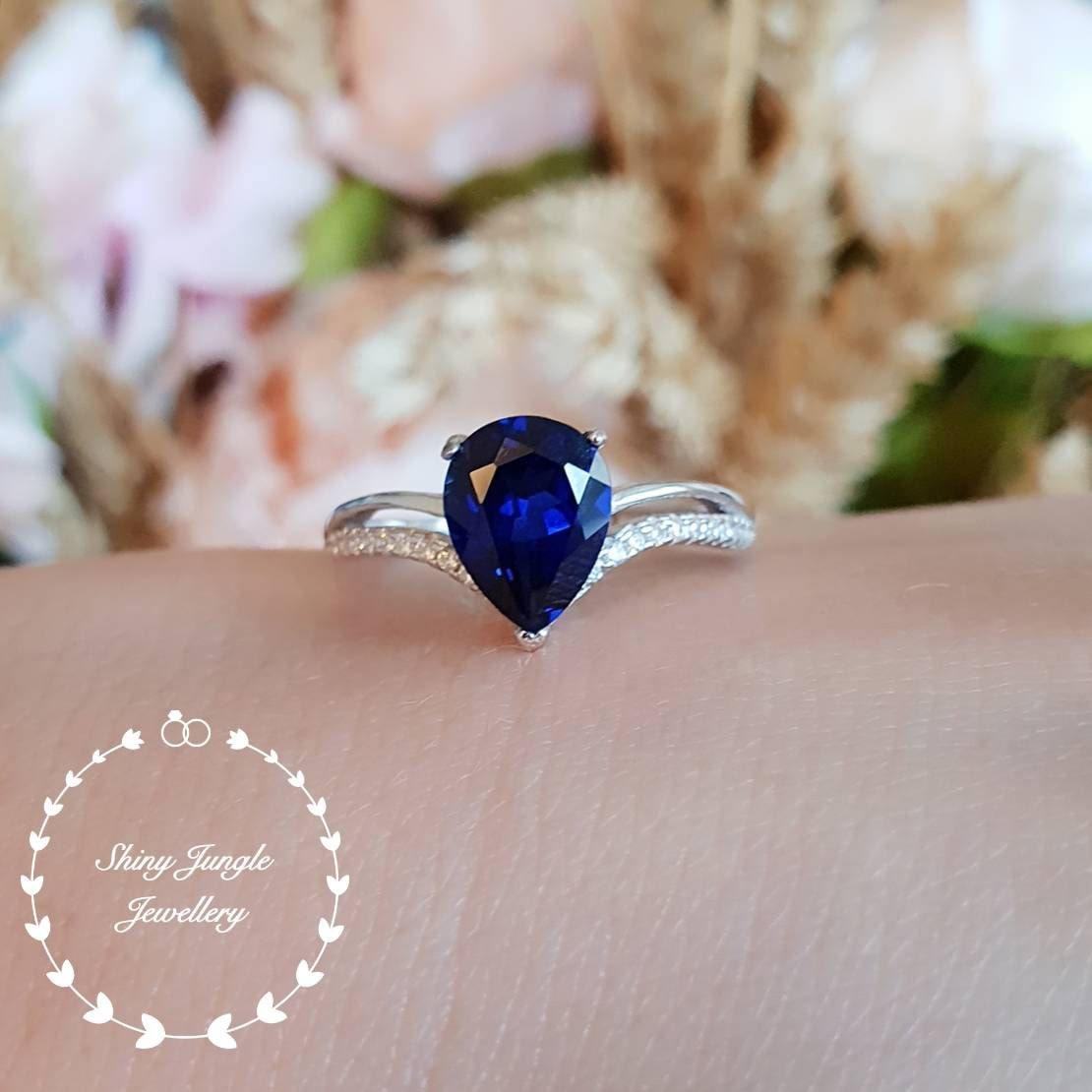 Pear cut sapphire ring, teardrop sapphire ring, pear shape sapphire ...