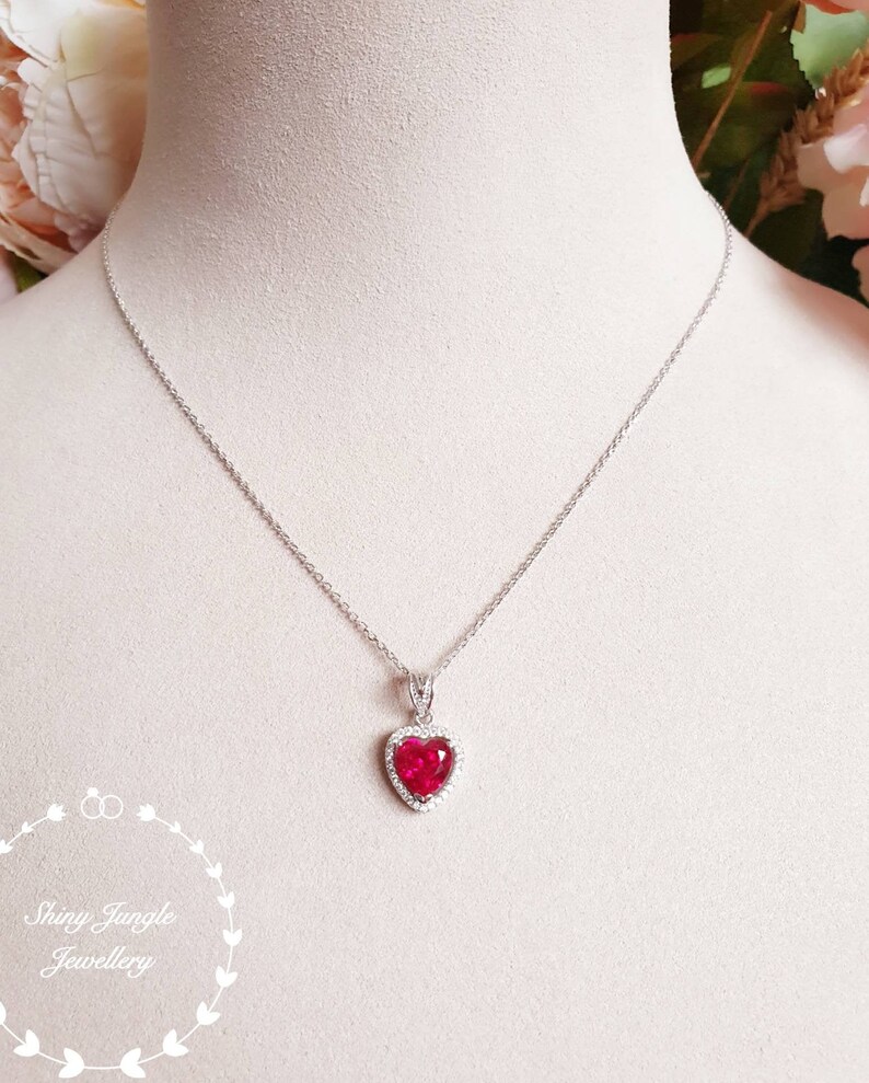 Heart Cut Ruby Necklace Halo Heart Shaped 2 carats 88 mm | Etsy